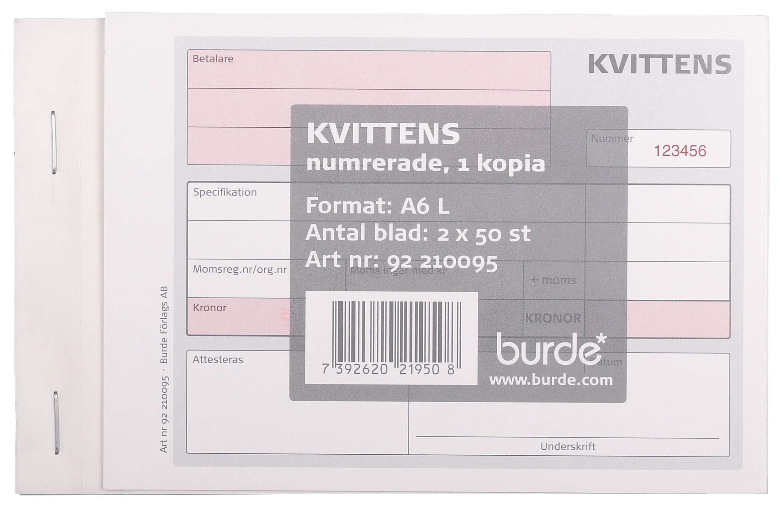 Blankett Kvittens numrerad A6L 2x50 Burde | Carepa
