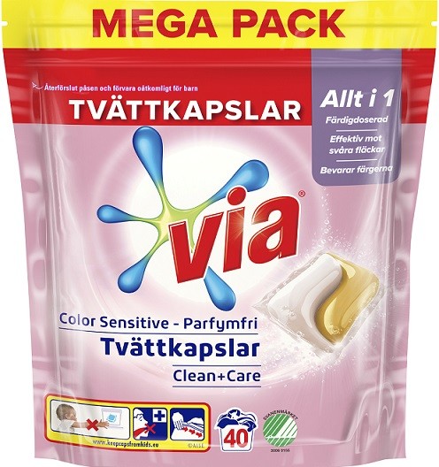 Tvättkapslar Via Color Sensitive 4x40st | Carepa