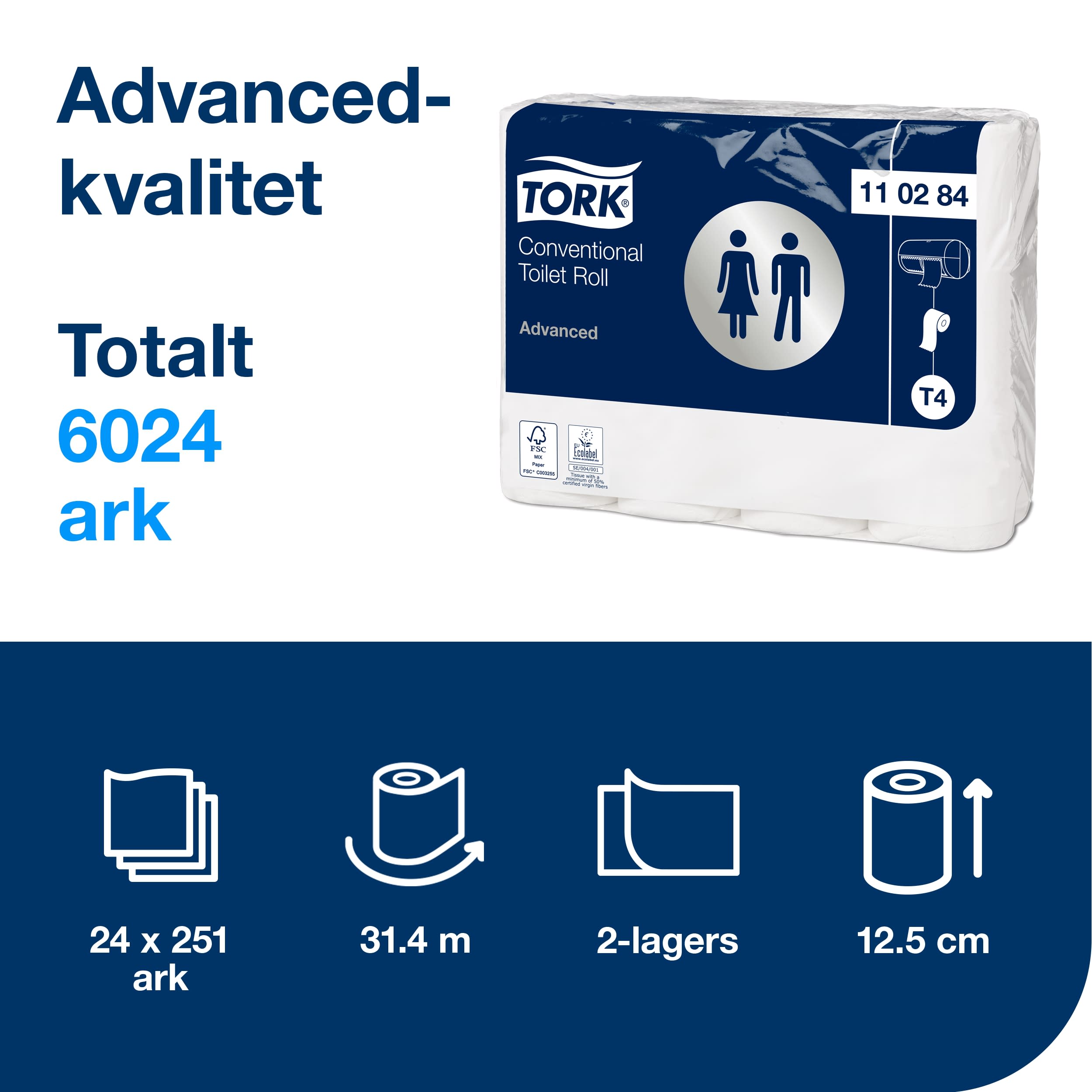 Toalettpapper Tork Advanced T4 2-lags 24rl/kolli | Carepa